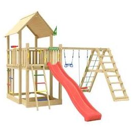 Spielturm Jungle Gym "Majesty" Spieltürme rot Kinder Spielanlage mit Schaukel, Kletterbock und Rutsche Wasseranschluss