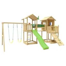 Spielturm Jungle Gym "Stronghold" Spieltürme grün (hellgrün) Kinder Spielanlage mit 2 Türmen, Schaukel und Rutsche Wasseranschluss