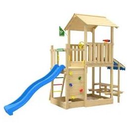 Spielturm Jungle Gym "Keep" Spieltürme blau Kinder Spielanlage mit Mini Market und Rutsche Wasseranschluss