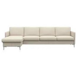 Ecksofa FLEXLUX "Fiore, super Sitzkomfort durch Kaltschaum im Sitz, L-Form" Sofas Gr. B/H/T: 280cm x 85cm x 159cm, Echtleder, Chaiselongue links, weiß (warm weiß) schmale Armlehnen, Füße Alu