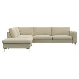 Ecksofa FLEXLUX "Fiore, super Sitzkomfort durch Kaltschaum im Sitz, L-Form" Sofas Gr. B/H/T: 273cm x 85cm x 225cm, Chenille, Ottomane links, beige (sandy beige) breite Armlehnen, Füße Alu