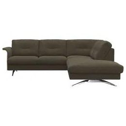 Ecksofa FLEXLUX "Glow, super bequem durch hochwertigem Sitzaufbau mit Federkern, L-Form" Sofas Gr. B/H/T: 236cm x 81cm x 224cm, Lederoptik, Ottomane links, Armlehnen in geölter Eiche, braun (camel brown) Modernes skandinavisches Design