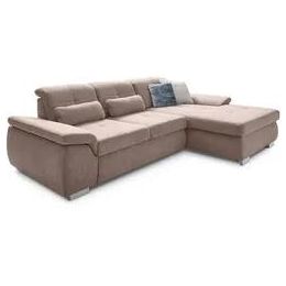 Ecksofa DIE PLANBAR "MP-IN16037 L-Form" Sofas Gr. B/H/T: 289cm x 85cm x 195cm, Material Bezug, Ottomane rechts, Kopfteilverstellung und Sitztiefenverstellung, lila (flieder) mit Sitztiefenverstellung & Zierkissen, Kaltschaum