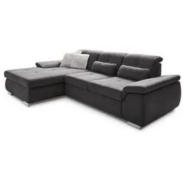 Ecksofa DIE PLANBAR "MP-IN16037 L-Form" Sofas Gr. B/H/T: 289cm x 85cm x 195cm, Material Bezug, Ottomane links, Bettkasten, Ausziehbettfunktion, Kopfteilverstellung und Sitztiefenverstellung, grau (anthrazit) mit Sitztiefenverstellung & Zierkissen, Kaltschaum