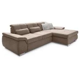 Ecksofa DIE PLANBAR "MP-IN16037 L-Form" Sofas Gr. B/H/T: 289cm x 85cm x 195cm, Material Bezug, Ottomane rechts, Sitztiefenverstellung, braun (mandel) mit Sitztiefenverstellung & Zierkissen, Kaltschaum