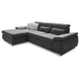 Ecksofa DIE PLANBAR "MP-IN16037 L-Form" Sofas Gr. B/H/T: 289cm x 85cm x 195cm, Material Bezug, Ottomane links, Sitztiefenverstellung, grau (anthrazit) mit Sitztiefenverstellung & Zierkissen, Kaltschaum