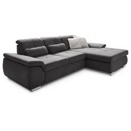 Ecksofa DIE PLANBAR "MP-IN16037 L-Form" Sofas Gr. B/H/T: 289cm x 85cm x 195cm, Material Bezug, Ottomane rechts, Kopfteilverstellung und Sitztiefenverstellung, grau (anthrazit) mit Sitztiefenverstellung & Zierkissen, Kaltschaum