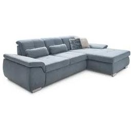 Ecksofa DIE PLANBAR "MP-IN16037 L-Form" Sofas Gr. B/H/T: 289cm x 85cm x 195cm, Material Bezug, Ottomane rechts, Sitztiefenverstellung, blau (ice) mit Sitztiefenverstellung & Zierkissen, Kaltschaum