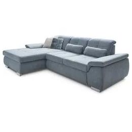 Ecksofa DIE PLANBAR "MP-IN16037 L-Form" Sofas Gr. B/H/T: 289cm x 85cm x 195cm, Material Bezug, Ottomane links, Sitztiefenverstellung, blau (ice) mit Sitztiefenverstellung & Zierkissen, Kaltschaum