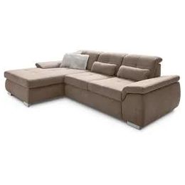 Ecksofa DIE PLANBAR "MP-IN16037 L-Form" Sofas Gr. B/H/T: 289cm x 85cm x 195cm, Material Bezug, Ottomane links, Sitztiefenverstellung, braun (mandel) mit Sitztiefenverstellung & Zierkissen, Kaltschaum