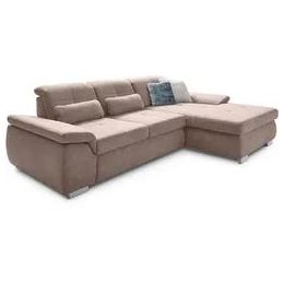 Ecksofa DIE PLANBAR "MP-IN16037 L-Form" Sofas Gr. B/H/T: 289cm x 85cm x 195cm, Material Bezug, Ottomane rechts, Sitztiefenverstellung, lila (flieder) mit Sitztiefenverstellung & Zierkissen, Kaltschaum