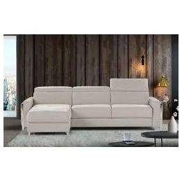 Polsterecke Calia italia "ECLETTICO, Ecksofa, Stellmaße 288/163 cm, L-Form,Metall Kufen Füße" Sofas Gr. B/H/T: 288cm x 83cm x 163cm, Luxus-Microfaser GINEVRA, Recamiere links, RECAMIERE LINKS, beige (cream) wahlweise links oder rechts bestellbar,inklusiv Kopfteilverstellung