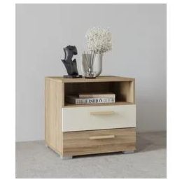 Nachtkommode Home Affaire "Bitry, Breite 46 cm, moderner Nachtschrank mit 2 Schubladen" Sideboards Gr. B/H/T: 46 cm x 45 cm x 40,5 cm, 2 St., beige (wildeiche, wildeiche, beige) Nachttisch, viel Stauraum, offene Fach