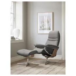 Relaxsessel stressless "Sunrise" Sessel Gr. Struktur fein JASMINE, Cross Base Eiche, Relaxfunktion-Drehfunktion-PlusTMSystem-Gleitsystem-BalanceAdaptTM, B/H/T: 92cm x 105cm x 80cm, grau (grey jasmine) mit Hocker, Cross Base, Größe S, M & L, Holzakzent Eiche