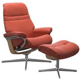 Relaxsessel stressless "Sunrise" Sessel Gr. Material Bezug, Material Gestell, Ausführung / Funktion, Maße, braun (henna) mit Cross Base, Größe S, M & L, Holzakzent Eiche