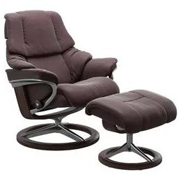 Relaxsessel stressless "Reno" Sessel Gr. Material Bezug, Material Gestell, Ausführung / Funktion, Maße B/H/T, rot (bordeaux) mit Hocker, Signature Base, Größe S, M & L, Gestell Wenge