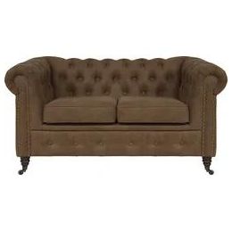 Chesterfield-Sofa Home Affaire "Aarburg" Sofas Gr. B/H/T: 148 cm x 77 cm x 87 cm, Luxus-Microfaser Lederoptik, braun (cognac) aufwändige Knopfheftung und Ziernägel im Chesterfield-Design