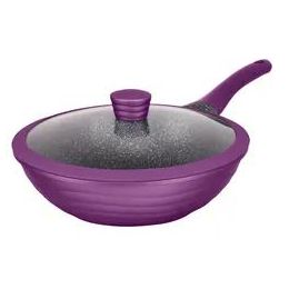 Wok King "NEW~WAVE", lila (aubergine), H:8cm Ø:28cm, Pfannen, Induktion, Antihaftbeschichtung, Glasdeckel mit Silikonrand, 28 cm