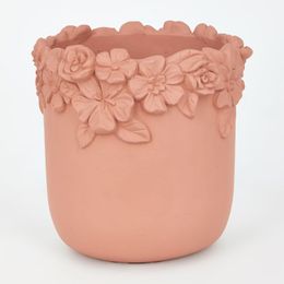 TK Maxx Rosafarbener Übertopf mit 3D-Blumenverzierung 29x30cm