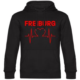 multifanshop Kapuzen Sweatshirt - Freiburg - Herzschlag - Druck rot - Hoodie