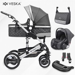 VESKA&reg; 3 in 1 Kombi-Kinderwagen Buggy Reisebuggy inkl. Auto- Babyschale Jogger Faltbar - Silber - anthrazit/anthrazit