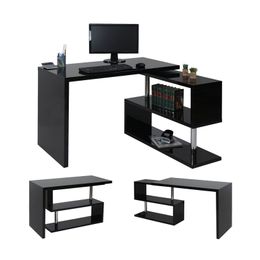 Design Eckschreibtisch MCW-A68, B&uuml;rotisch Schreibtisch, hochglanz drehbar 120x60cm ~ schwarz