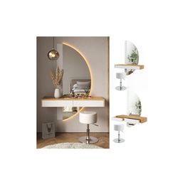VICCO Schminktisch Melisa mit LED-Spiegel 120 x 161 cm Eiche Wei&szlig; modern Hocker