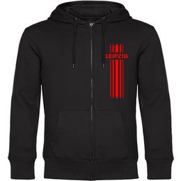 multifanshop Kapuzen Sweatshirt Jacke - Leipzig - Streifen - Druck rot - Jacke