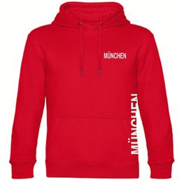 multifanshop Kapuzen Sweatshirt - M&uuml;nchen rot - Brust & Seite - Druck wei&szlig; - Hoodie