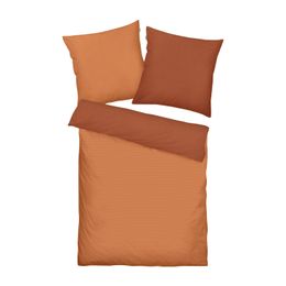 Tom Tailor Unisex Satin-Bettwäsche, 2-teilig, 135x200/80x80 cm, orange, Streifenmuster, Gr. 135X200