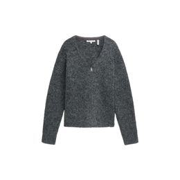 Tom Tailor Denim Damen Cardigan mit Reißverschluss, grau, Melange Optik, Gr. M