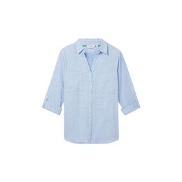 Tom Tailor Damen Plus - Strukturierte Bluse, blau, Uni, Gr. 46