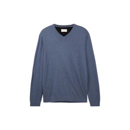 Tom Tailor Herren Strickpullover mit V-Ausschnitt, blau, Meliert, Gr. XXL