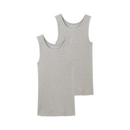 Tom Tailor Herren Gerippte Tanktops in Slim Fit im 2er-Pack, grau, Gr. S