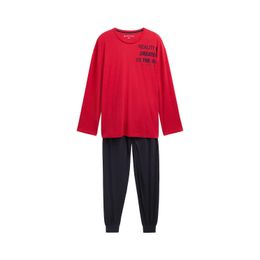 Tom Tailor Herren Pyjama mit Textprint, rot, Print, Gr. 48