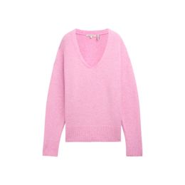 Tom Tailor Denim Damen Relaxed Strickpullover mit V-Ausschnitt, rosa, Uni, Gr. XXL