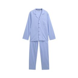 Tom Tailor Herren Pyjama mit Brusttasche, blau, Kariert, Gr. 48