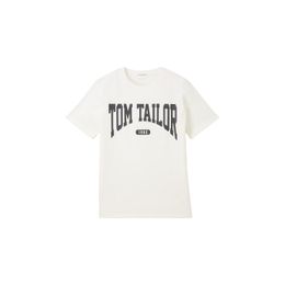 Tom Tailor Jungen T-Shirt mit Bio-Baumwolle, weiß, Logo Print, Gr. 152