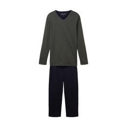 Tom Tailor Herren Zweifarbiger Pyjama, grün, Uni, Gr. 48