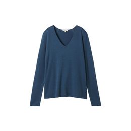 Tom Tailor Damen Pullover mit V-Ausschnitt, blau, Uni, Gr. XXL