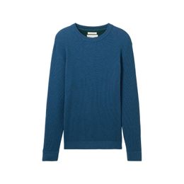 Tom Tailor Herren Strickpullover aus Baumwolle, blau, Uni, Gr. M