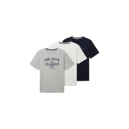 Tom Tailor Herren T-Shirts im Dreierpack, grau, Logo Print, Gr. XXL