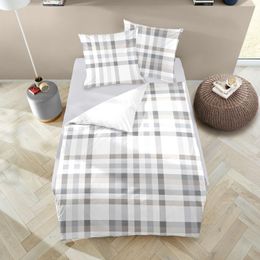 TK Maxx Cremefarbener Flanell-Bettbezugset mit Karomuster 135x200cm