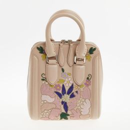 TK Maxx Beigfarbene Henkeltasche aus Leder mit Blumenstickereien