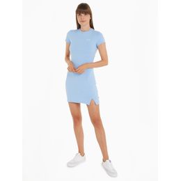 Jerseykleid Tommy Jeans "TJW SCRIPT SS BODYCON DRESS EXT" Gr. L (40), N-Gr, blau (moderate blue) Damen Kleider mit Tommy Jeans Flagge