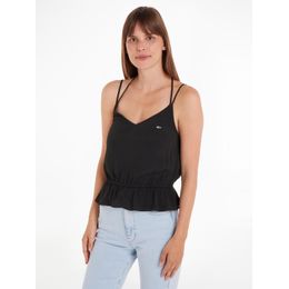 Blusentop Tommy Jeans "TJW ESSENTIAL STRAPPY TOP" Gr. L (40), schwarz (black) Damen Blusen mit Tommy Jeans Logo