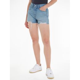 Shorts Tommy Jeans "HOT PANT BH0015" Gr. 29, N-Gr, blau (denim light) Damen Hosen mit heavy Destroyed Effekten am Saum