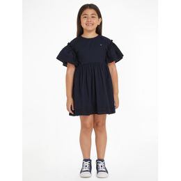 A-Linien-Kleid Tommy Hilfiger "BRODERIE ANGLAISE DRESS SS" Gr. 7 (122), N-Gr, blau (desert sky) Mädchen Kleider Kinder bis 16 Jahre mit Logostickerei