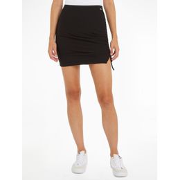 Minirock Tommy Jeans "TJW GATHERING RIB MINI SKIRT" Gr. L (40), schwarz (black) Damen Röcke Webrock mit Tommy Jeans Flagge