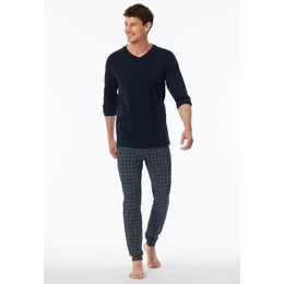 Schlafanzug Schiesser ""Casual Essentials"" Gr. 54, blau (804, nachtblau) Herren Homewear-Sets mit bequemen Bündchen